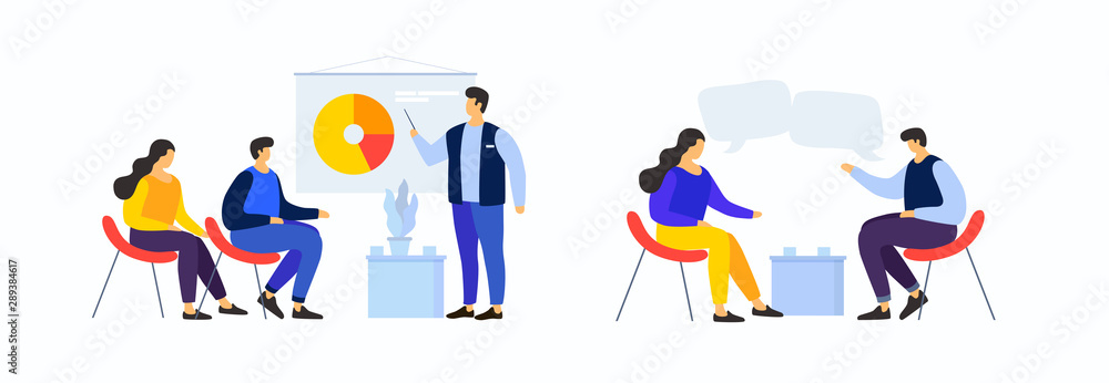 Cartoon people in team are looking at pie chart. Workflow management ...