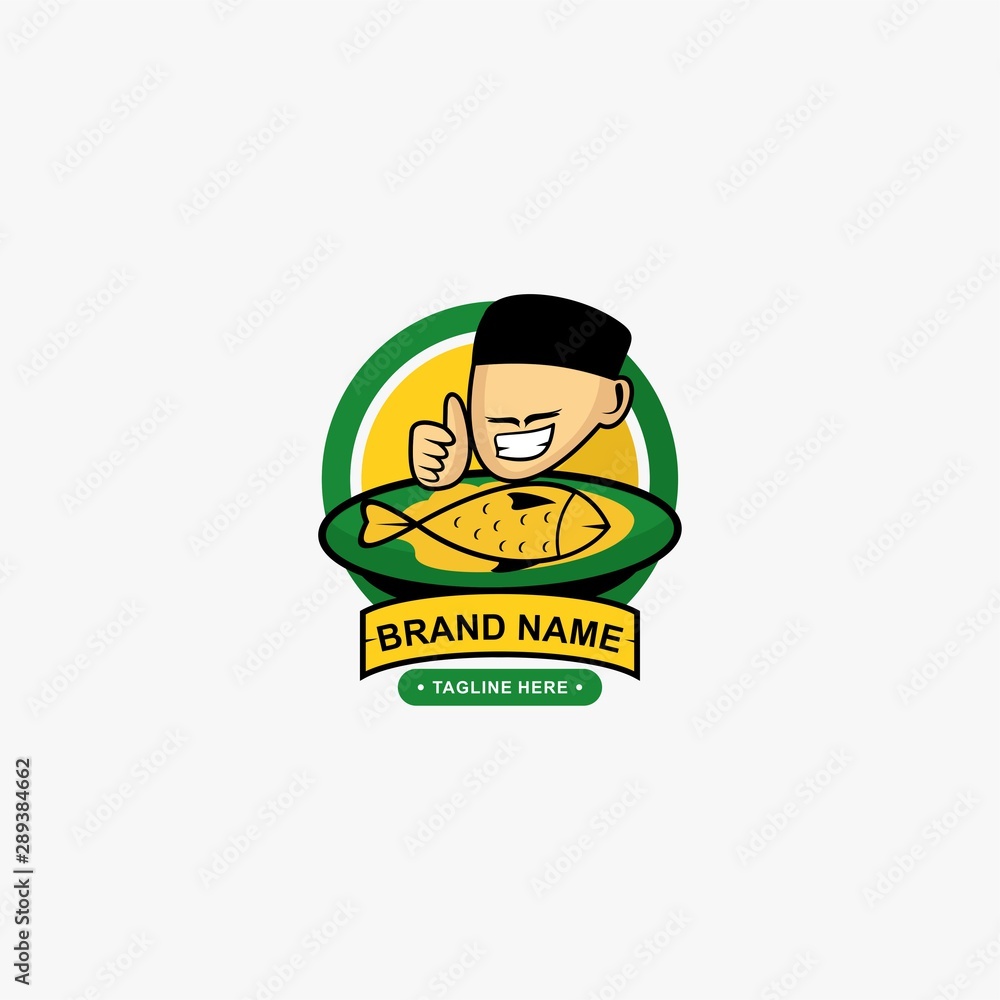 Food mascot logo design vector. Restaurant logo design. Smile man with ...