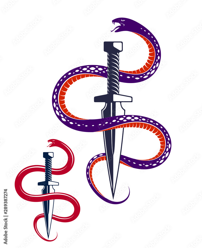 Vetor de Dagger kills a Snake, defeated Serpent wraps around a sword ...