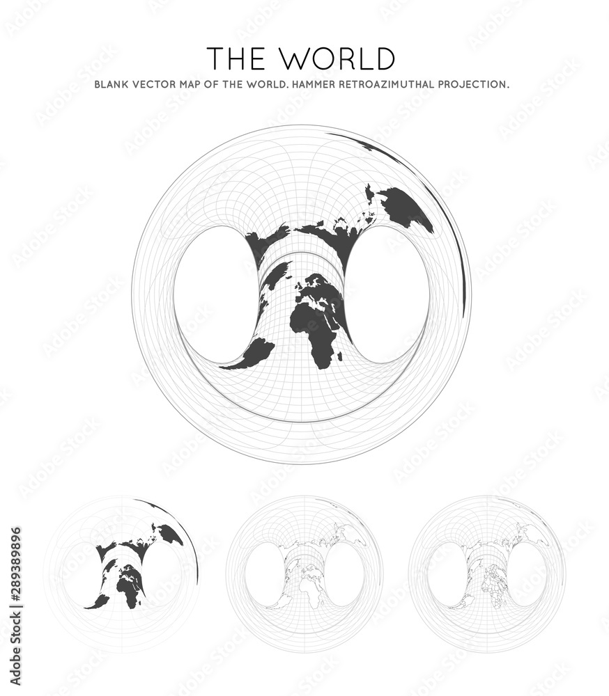 Map Of The World Hammer Retroazimuthal Projection Globe With Latitude And Longitude Lines