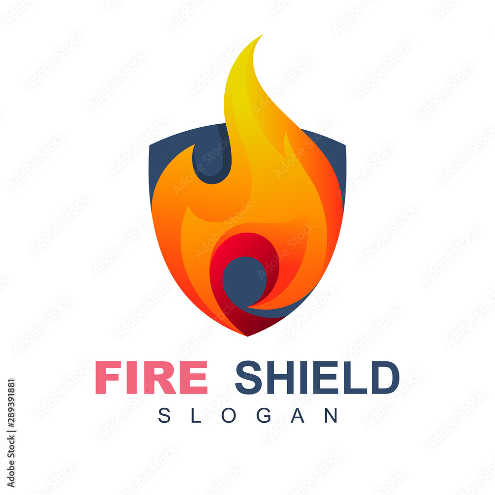 fire frame with shield logo design vector template, creative flame logo ...