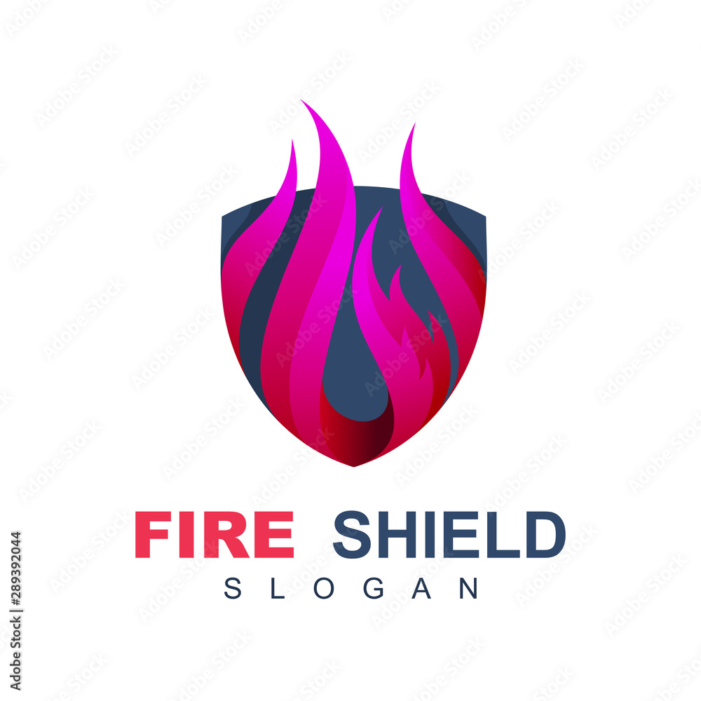 fire frame with shield logo design vector template, creative flame logo ...