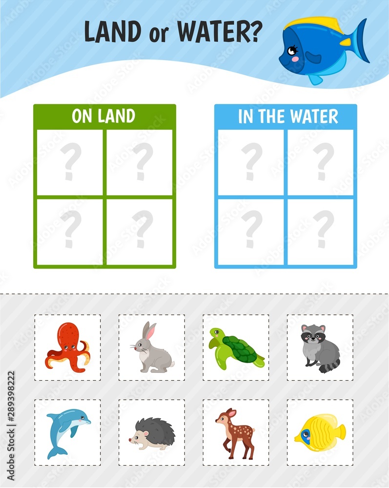 Educational game for children with pictures. Kids activity cards. Land ...