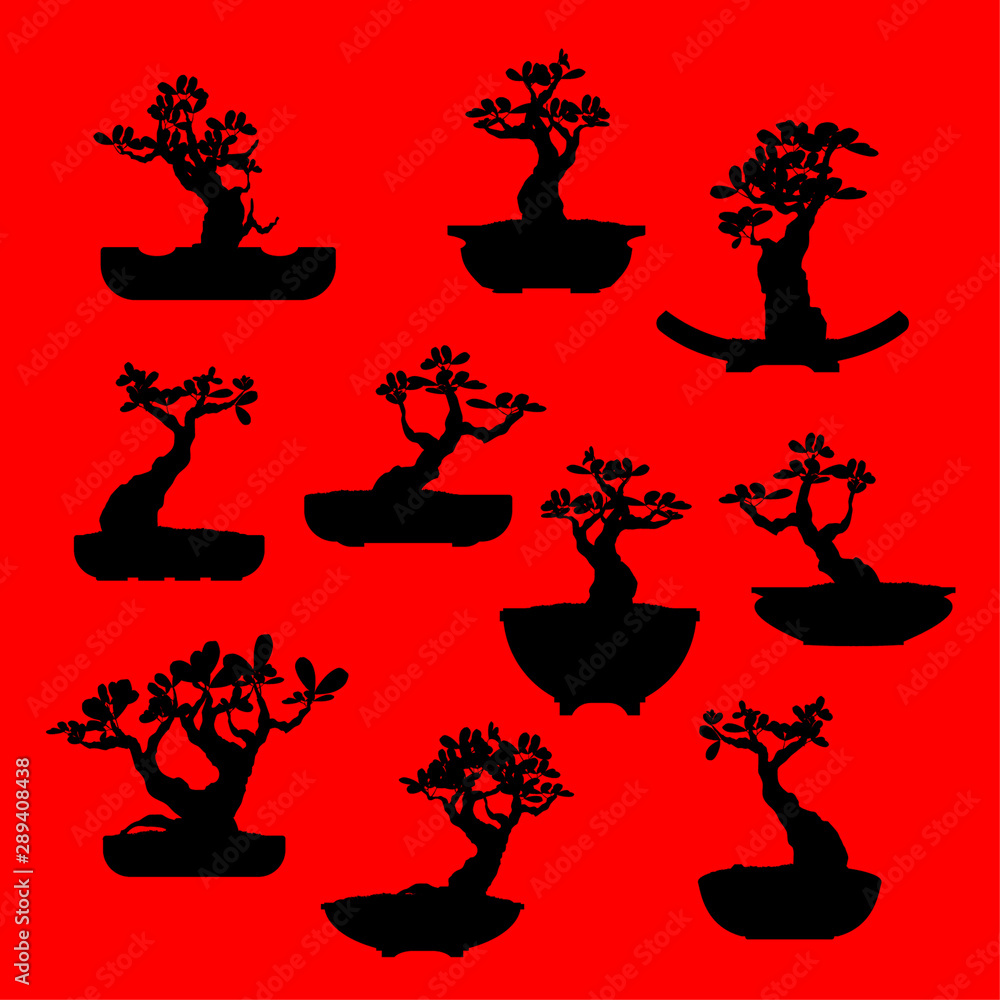 vector of bonsai, bonsai trees set, Tree silhouette. Stock Vector ...