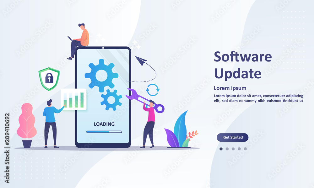 System Update Improvement Change New Version. Installing update process ...