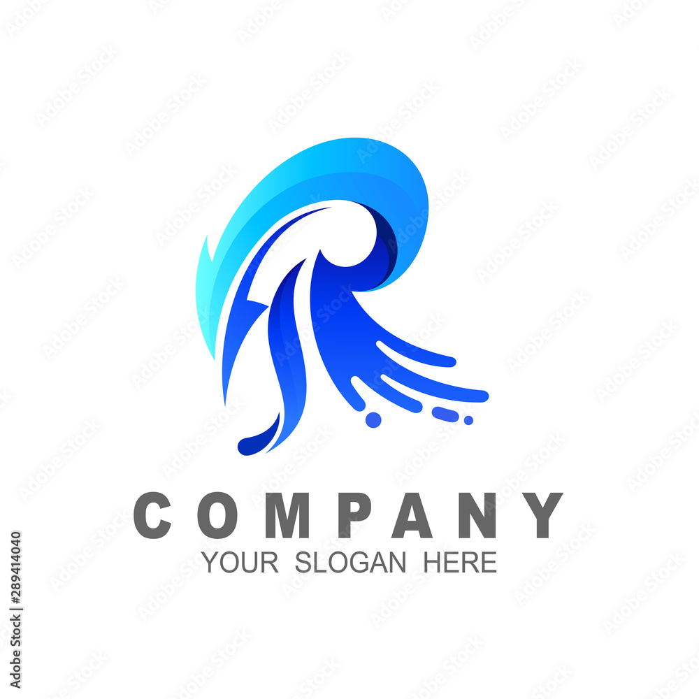 Logo letter r with swoosh icon, logo design vector, blue Stock Vector ...