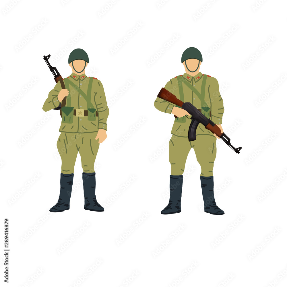 Soviet soldiers with 1980's style uniforms and weapons. Stock ...