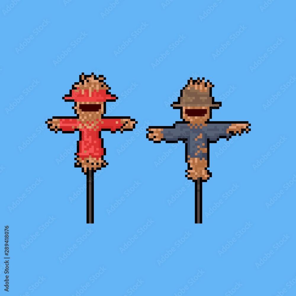 Pixel art cartoon smiling scarecrow chracter.8bit.halloween. Stock ...