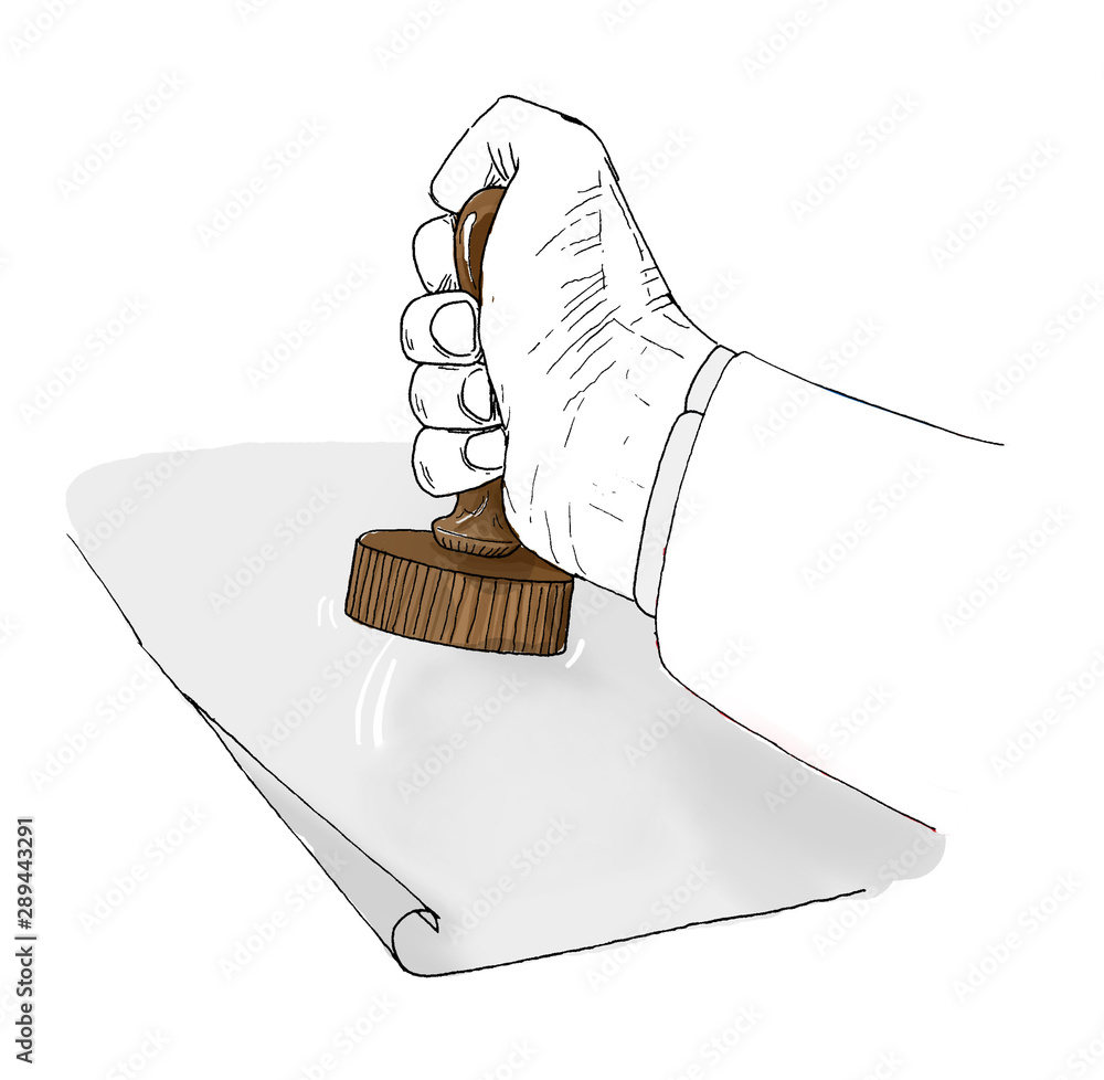 Caricature Line Drawing Hand Stamping on Blank Paper Stock Illustration ...