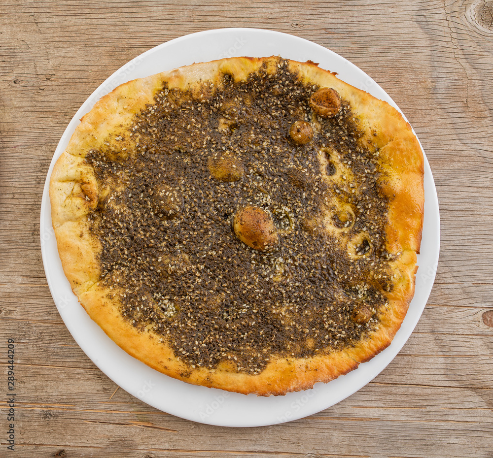 Flatbread with zaatar, Thyme and sesame pastry, Zaatar Pita . Stock ...