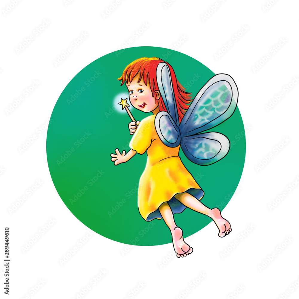 Stockillustratie Elfi, die kleine Elfe, fliegt wie ein kleines Insekt ...