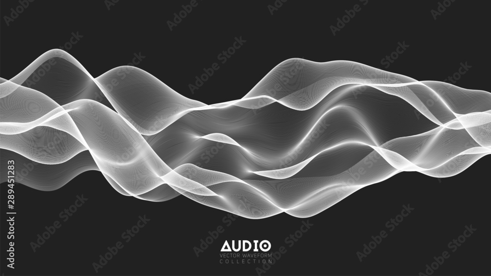 Vector 3d echo audio wavefrom spectrum. Abstract music waves ...