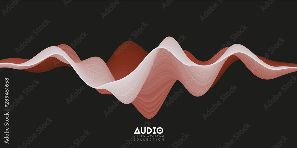 Vector 3d solid surface audio wavefrom. Abstract music waves ...