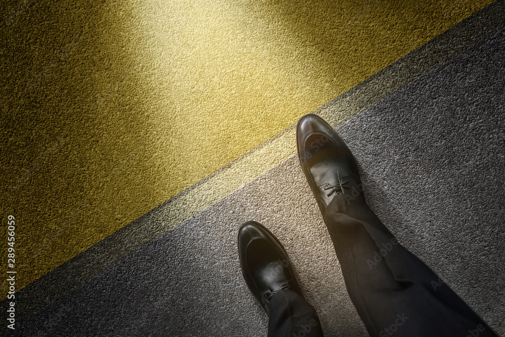 Start and Challenge Concept. Businessman on Formal Dress Steps into ...
