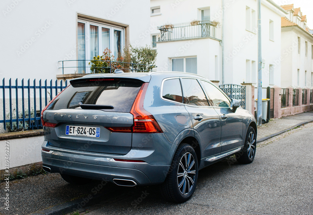 PARIS, FRANCE APR 8, 2018: Rear view of Luxury Volvo XC60 SUV parked on ...