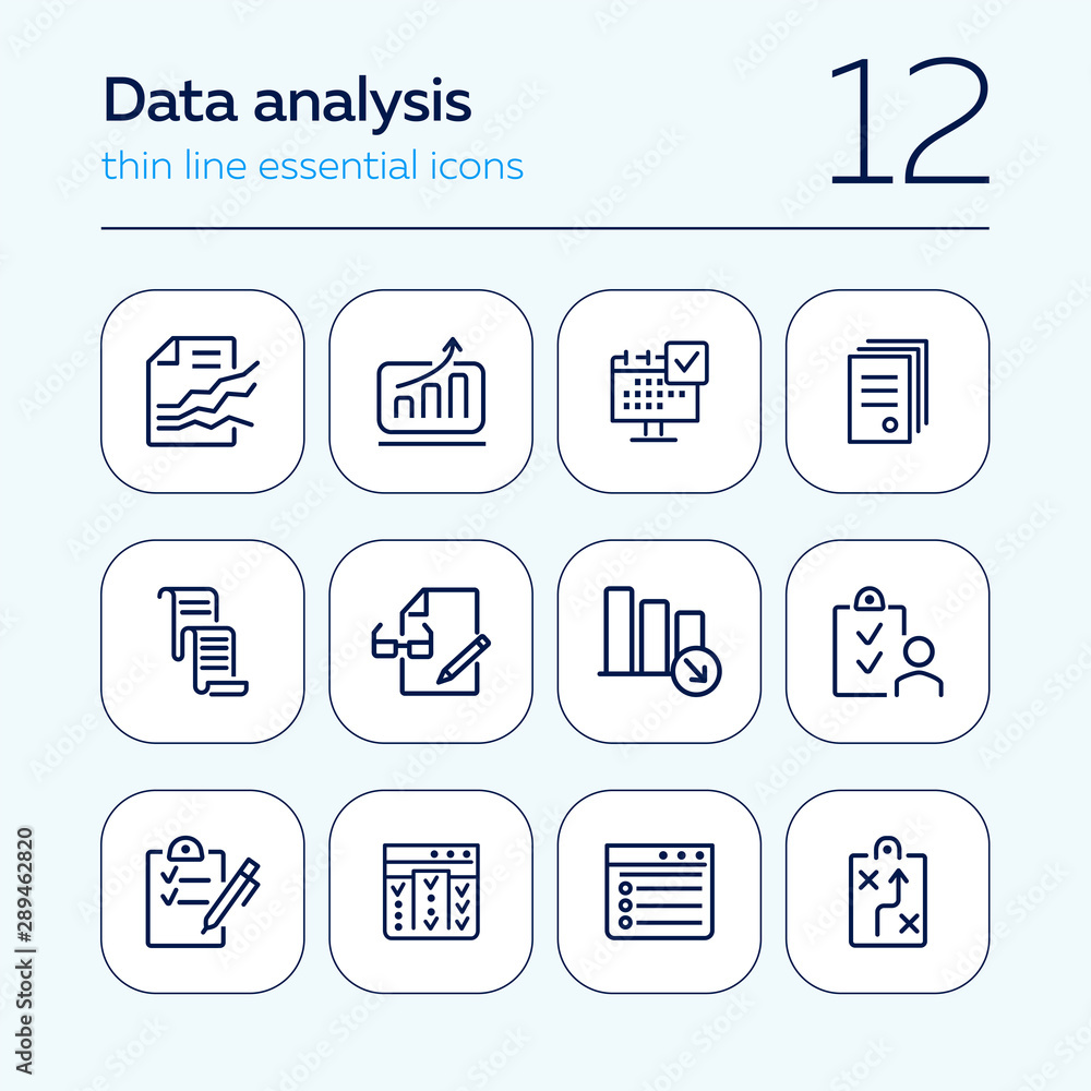 Data analysis icons. Set of line icons on white background. Data ...