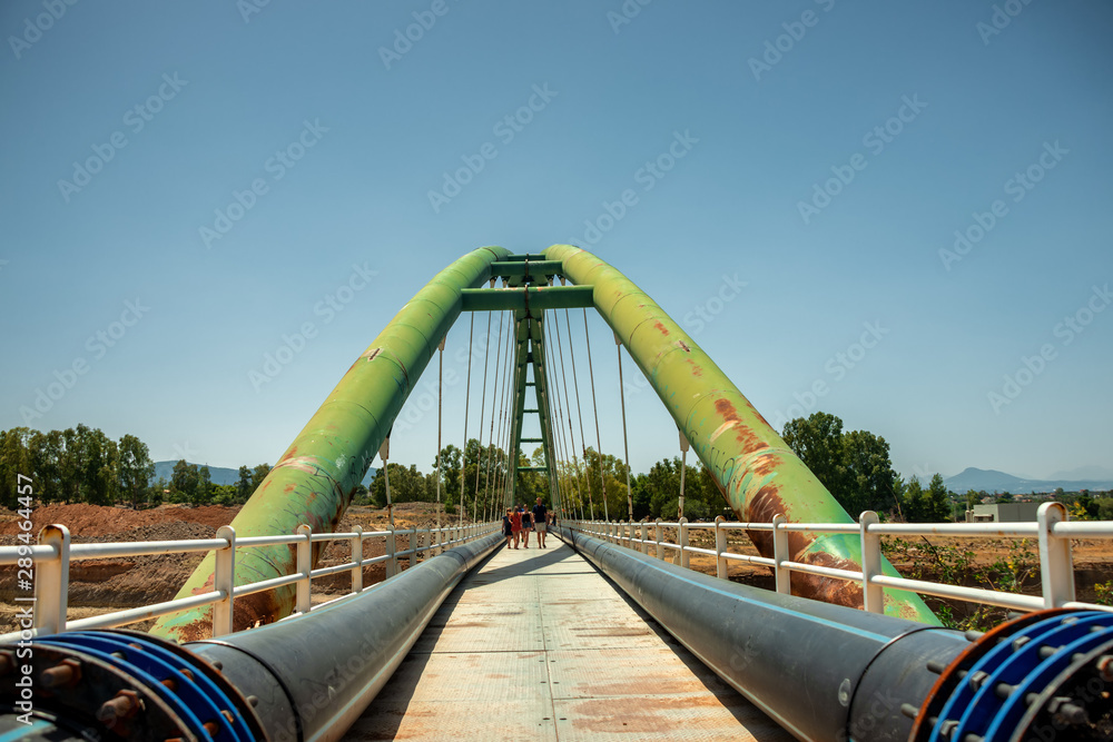 Pedestrian hinged bridge ( Footbridge) over the Corinth Canal, Greece ...