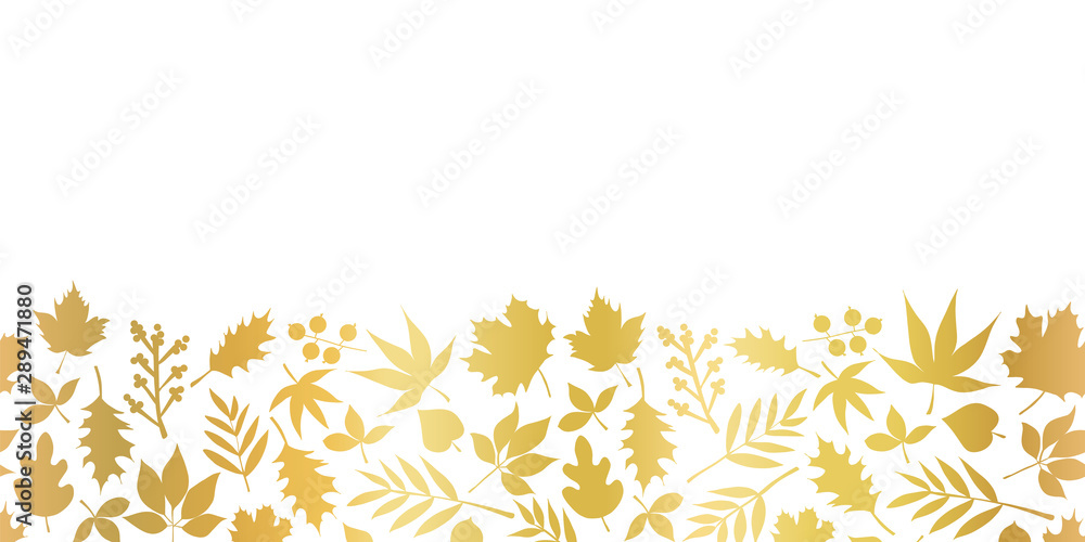 Gold foil leaves seamless vector border. Foliage nature leaf elements ...