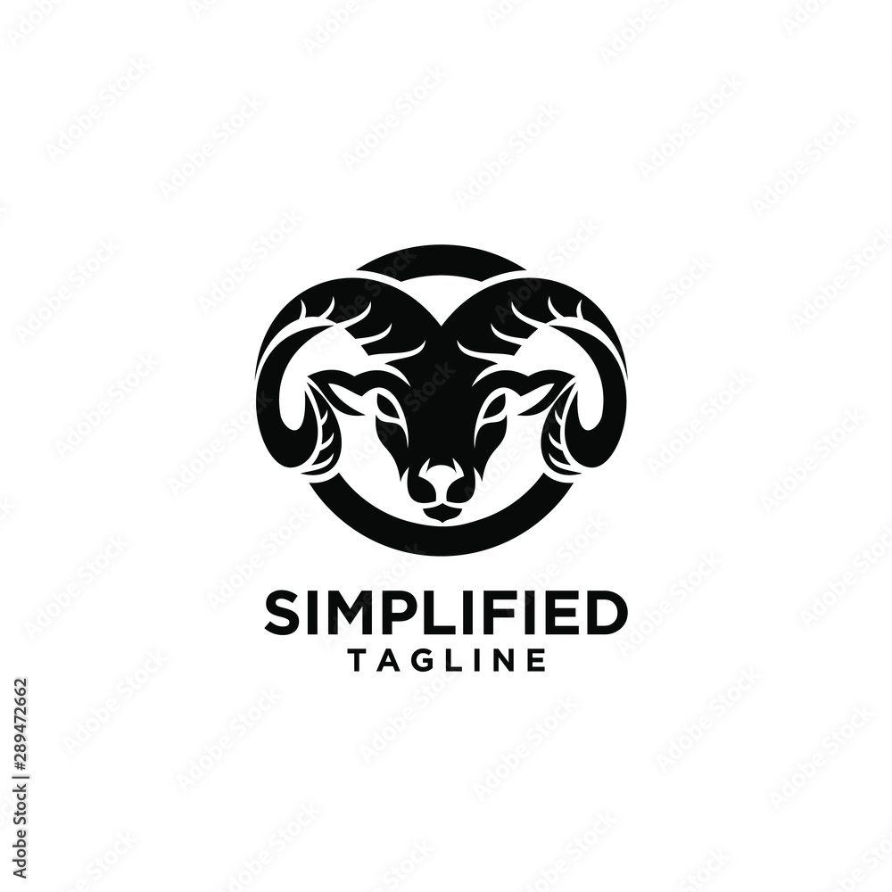 Rams goat head shield sport logo with black color and white background ...