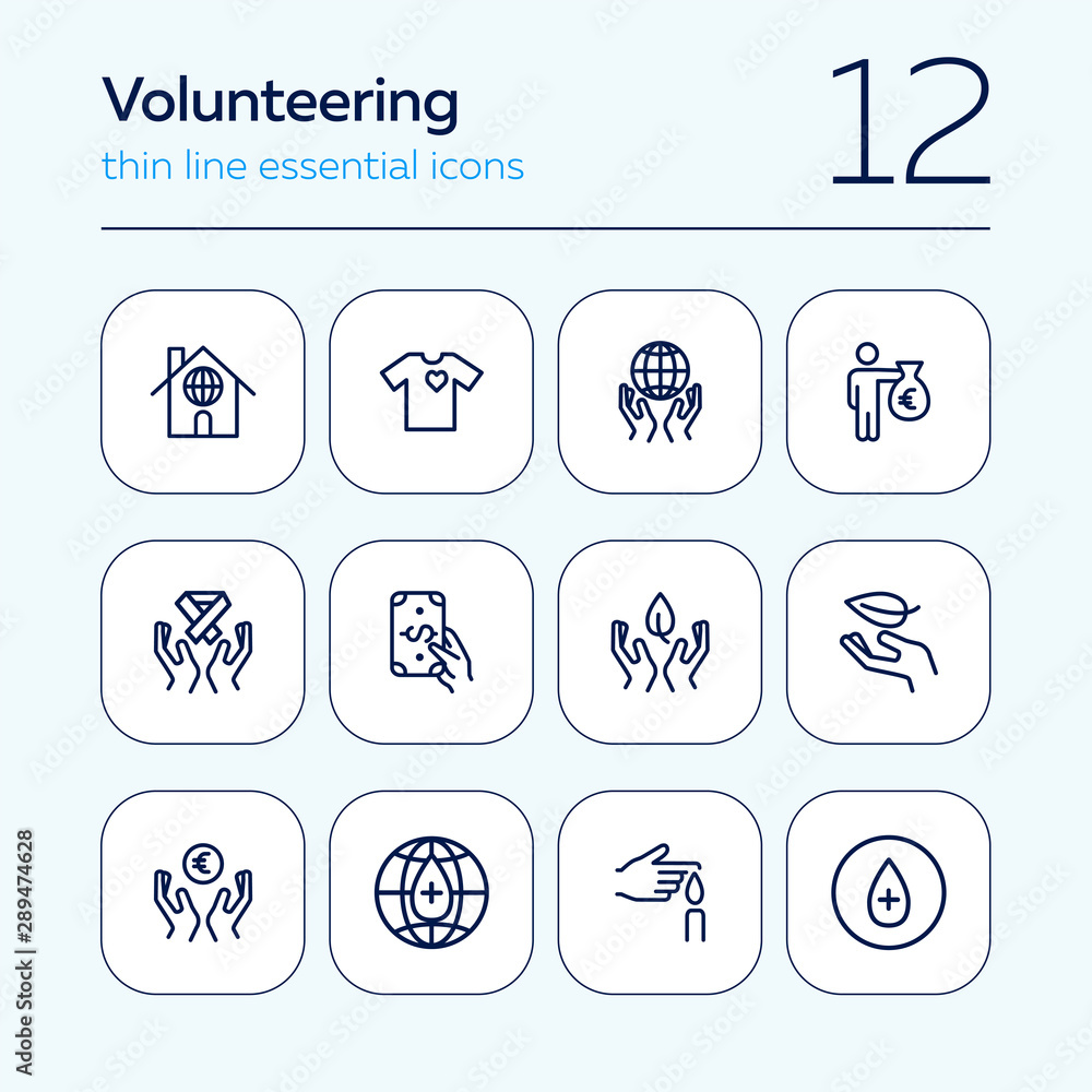 Volunteering line icon set. Money, planet care, blood donor. Charity ...
