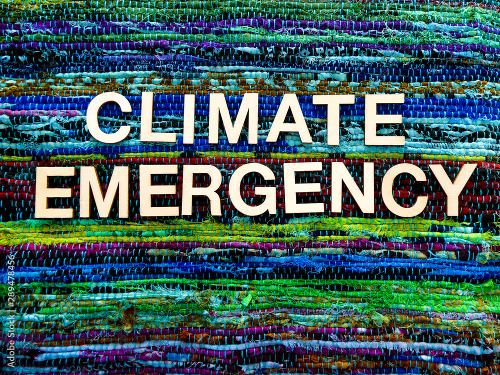 Wooden text letters with the words "CLIMATE EMERGENCY" for a sign ...