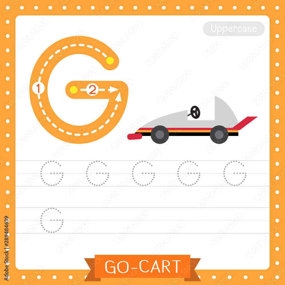 Letter G uppercase tracing practice worksheet. Go-Cart Stock Vector ...