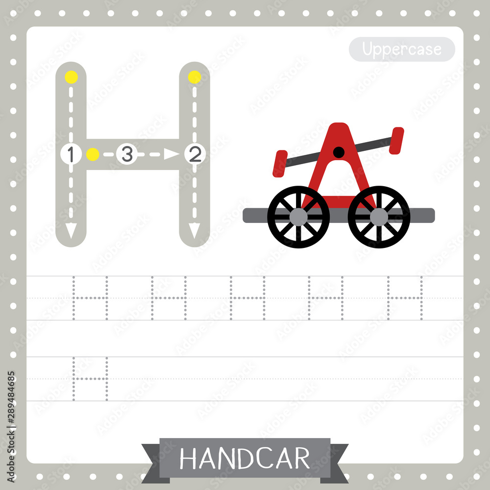 Letter H uppercase tracing practice worksheet. Handcar Stock Vector ...