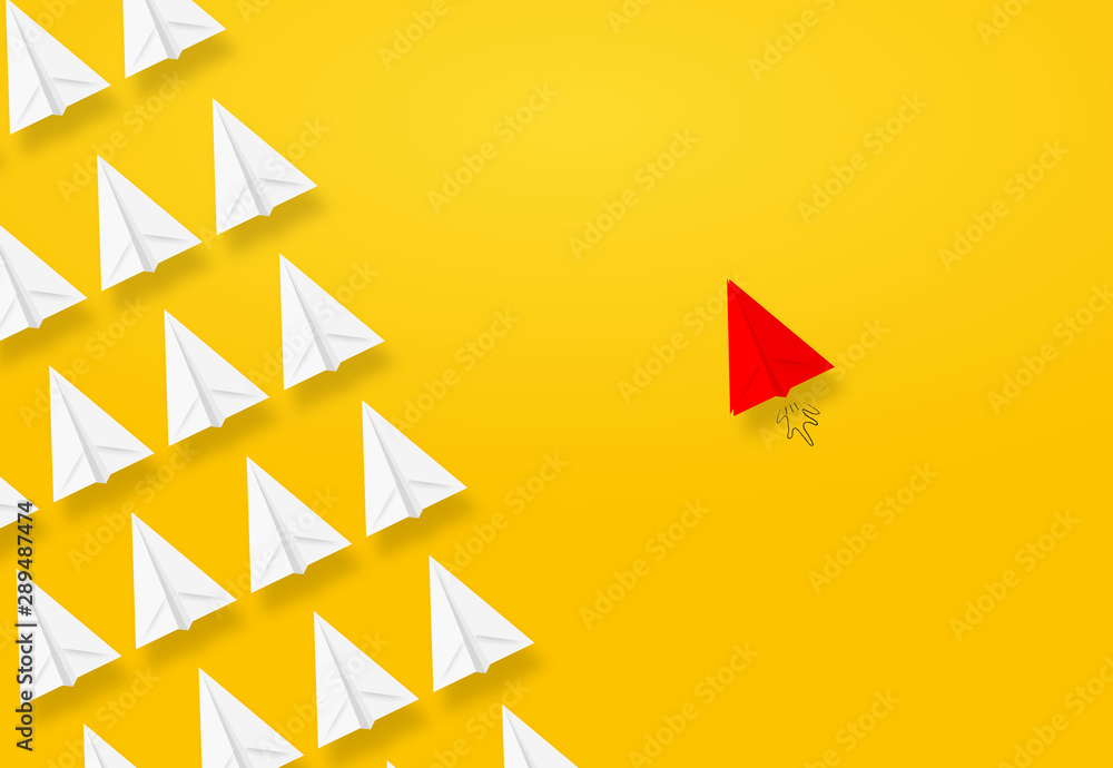 Group Of Paper Planes In One Direction Red Paper Plane Are Differen
