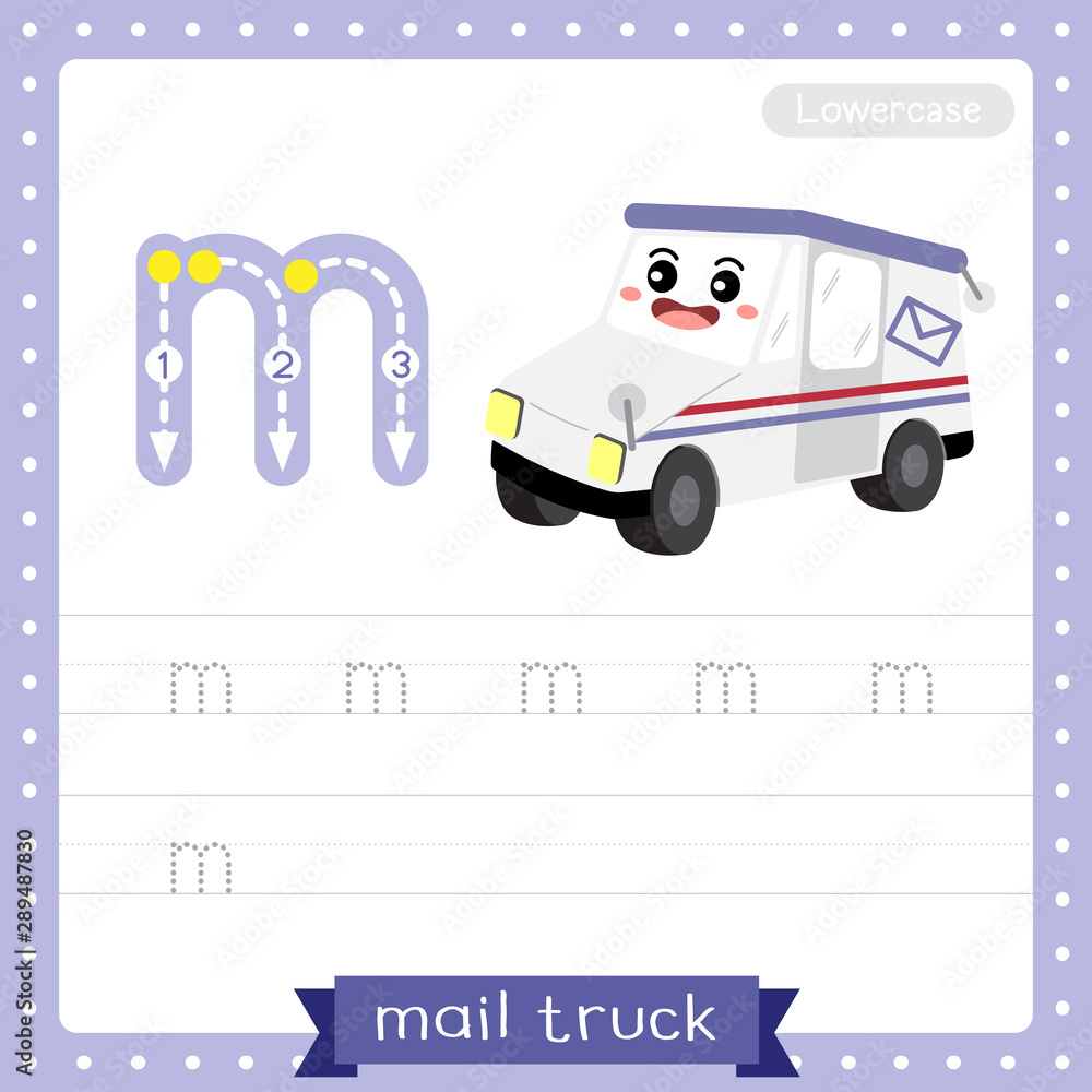 Letter M lowercase tracing practice worksheet. Mail Truck Stock Vector ...