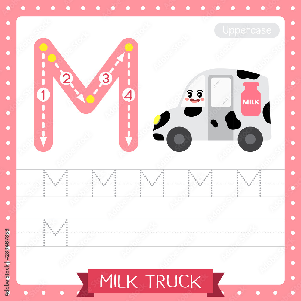 Letter M uppercase tracing practice worksheet. Milk Truck Stock Vector ...