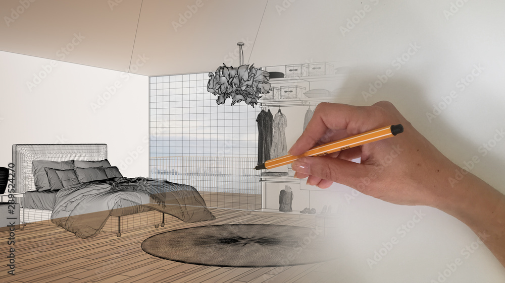 Architect interior designer concept: hand drawing a design interior ...