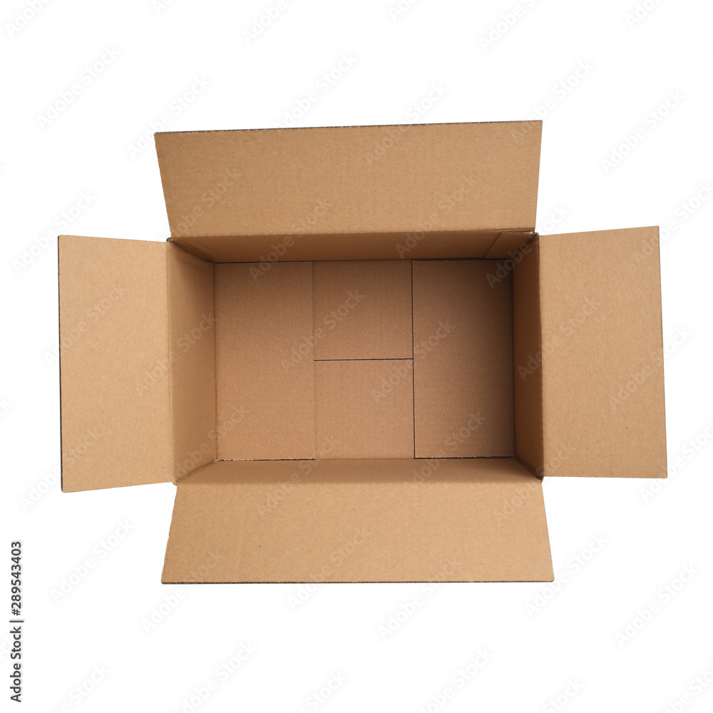 Offener Karton von oben isoliert auf weißem Hintergrund Stock Photo ...