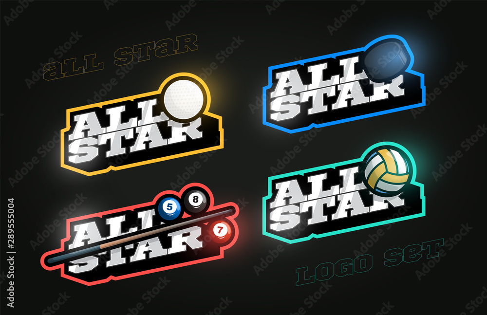 All star Retro style sport logo set. Modern professional Typography ...