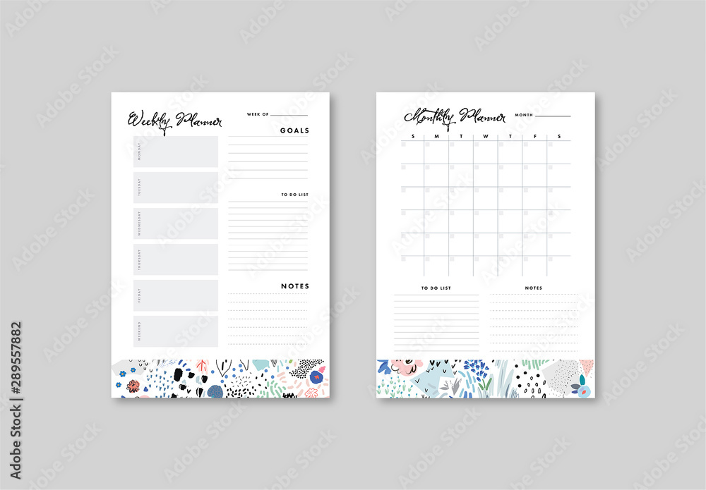 Weekly and Monthly Planner Layout with Illustrative Elements Stock ...