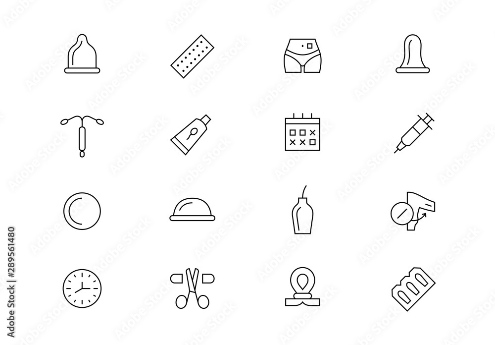 Contraception methods thin line vector icons. Editable stroke Stock ...