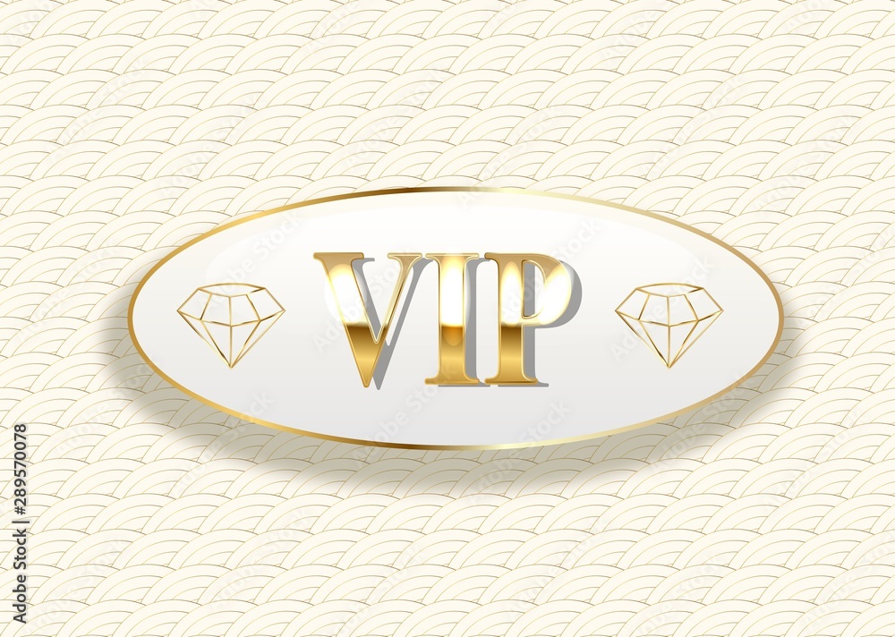 Golden symbol of exclusivity, the label VIP with glitter. Very ...