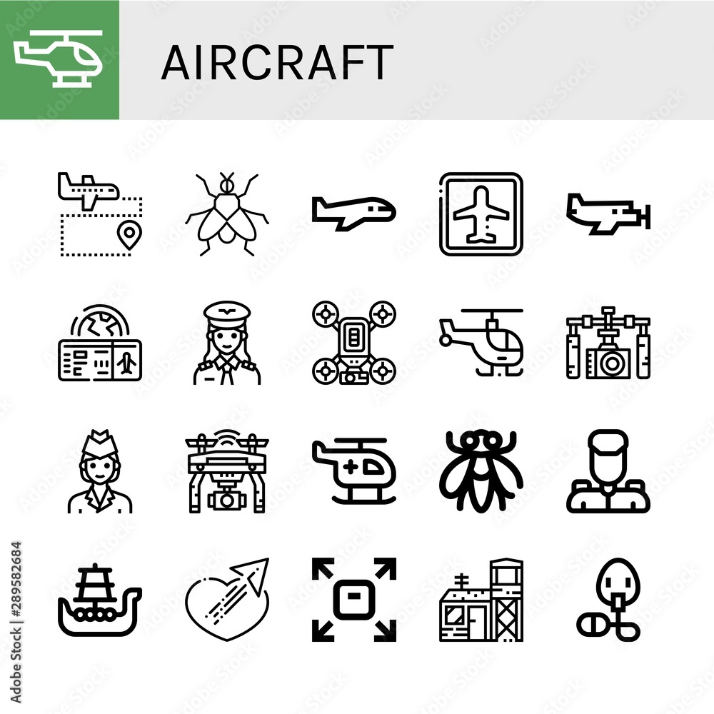 Set of aircraft icons such as Helicopter, Airport, Fly, Airplane, Small ...