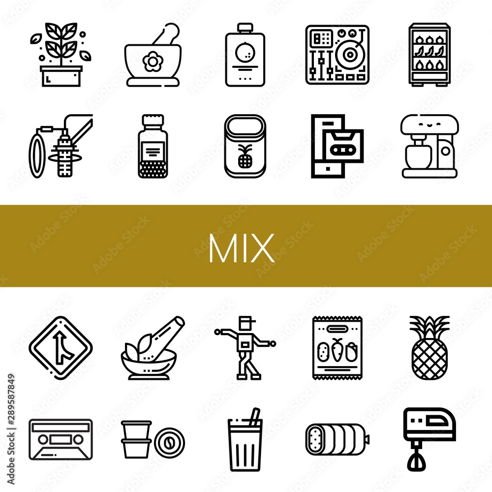 Set of mix icons such as Herb, Dubbing, Herbs, Spices, Fruit, Pineapple ...