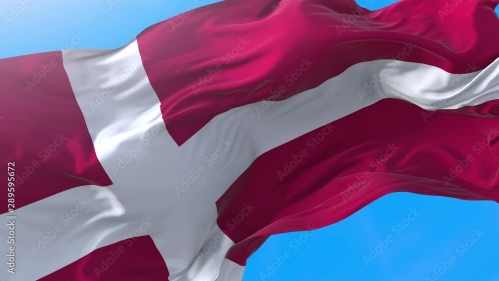 Denmark flag video waving in wind 4K. Realistic Danish background ...