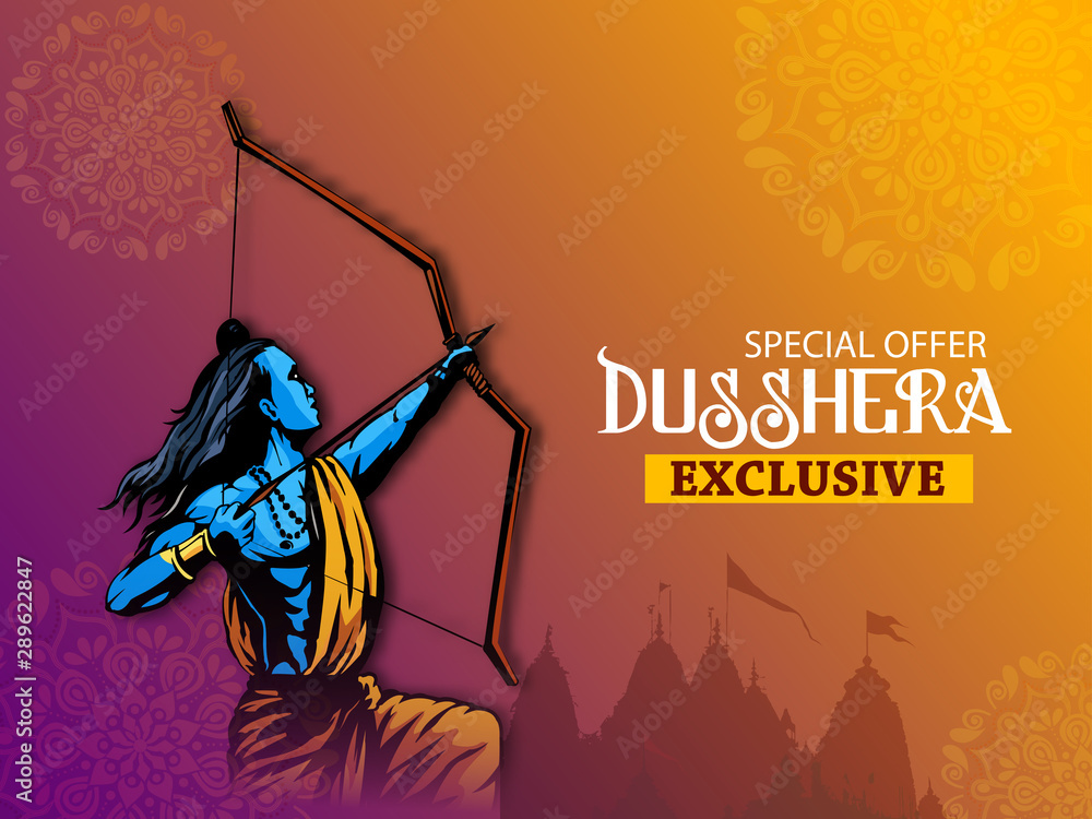 Dussehra festival sale banner or poster design Lord Rama killing Ravana ...