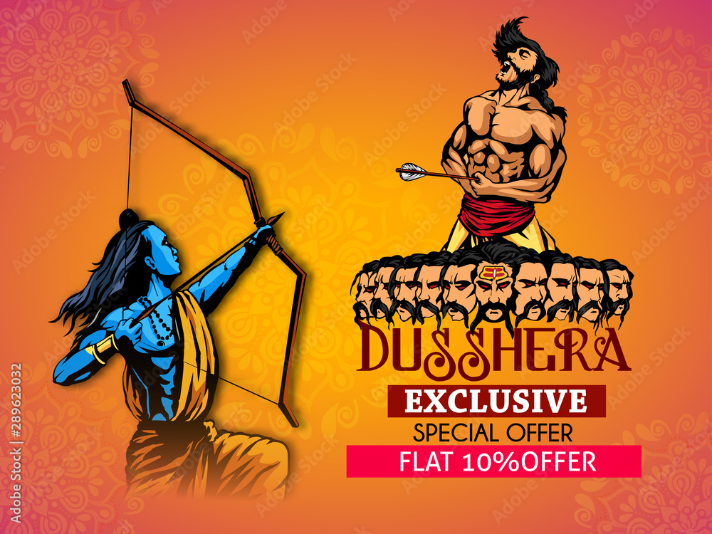 Dussehra festival sale banner or poster design Lord Rama killing Ravana ...