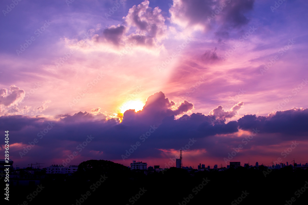 climate sunset sky with fluffy clouds and beautiful heavy weather ...