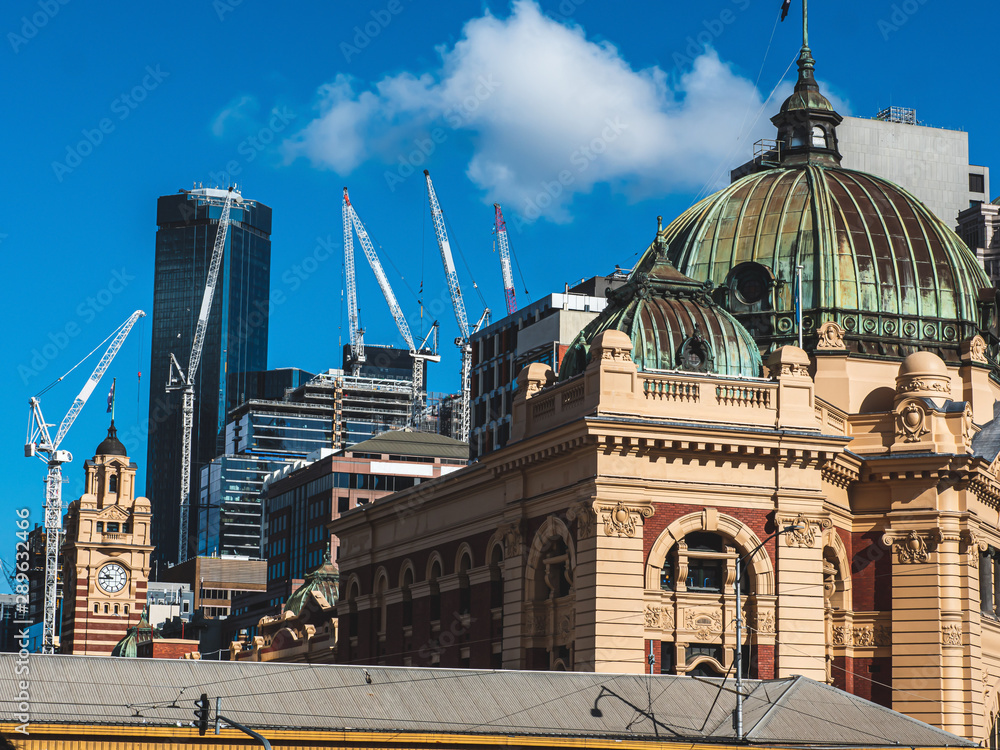 Building and construction in the city of Melbourne. Images illustrates ...