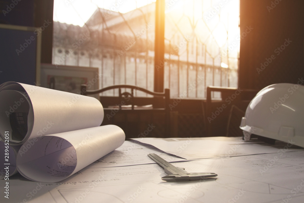 Architectural Office desk background construction project ideas concept ...