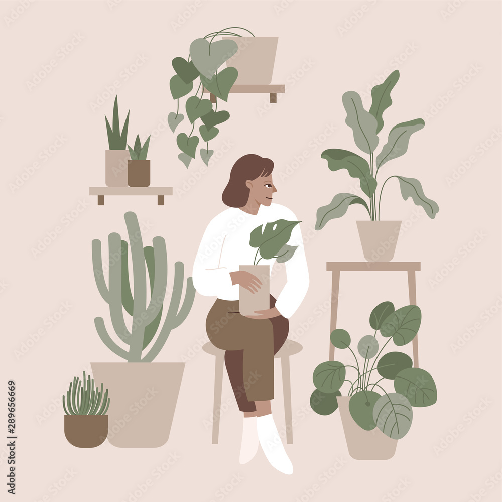 Vector illustration in flat simple style with female character - crazy ...