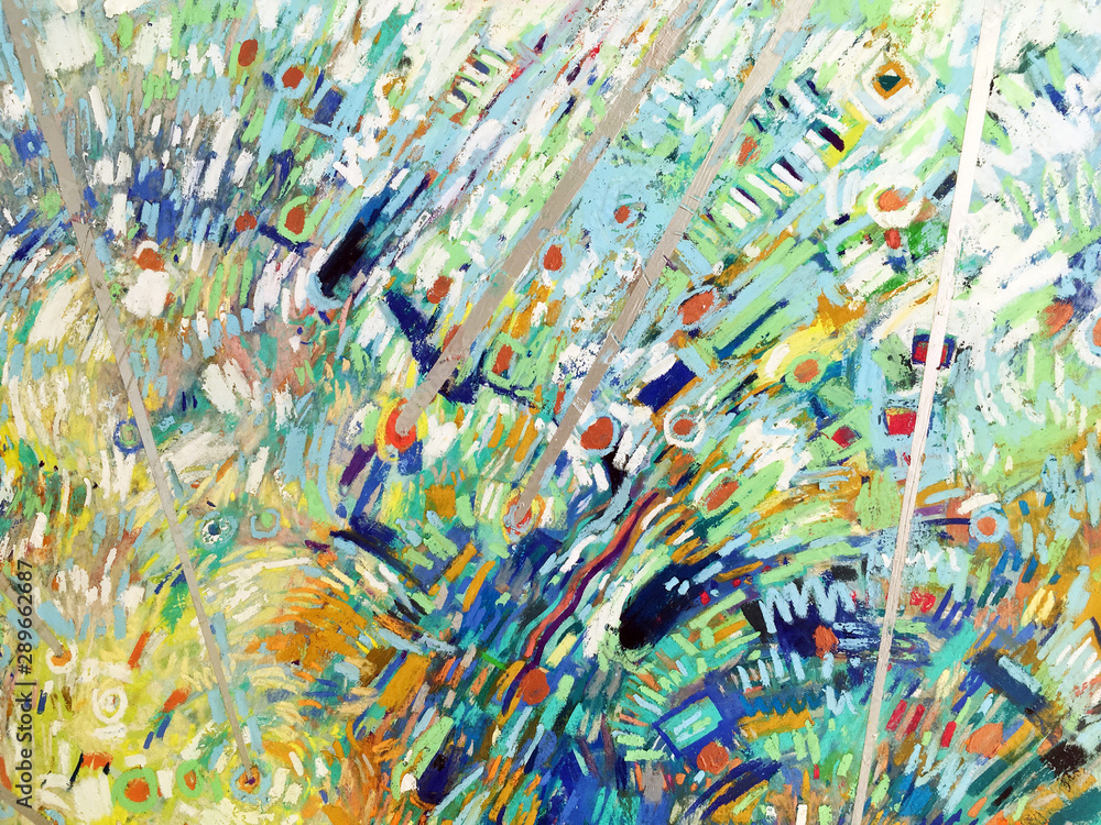 Abstract expressionism style with light clouds, blue sky. Modern ...