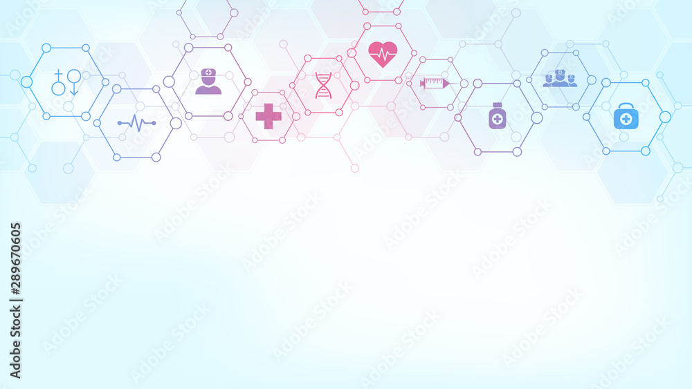 Abstract medical background with flat icons and symbols. Template ...