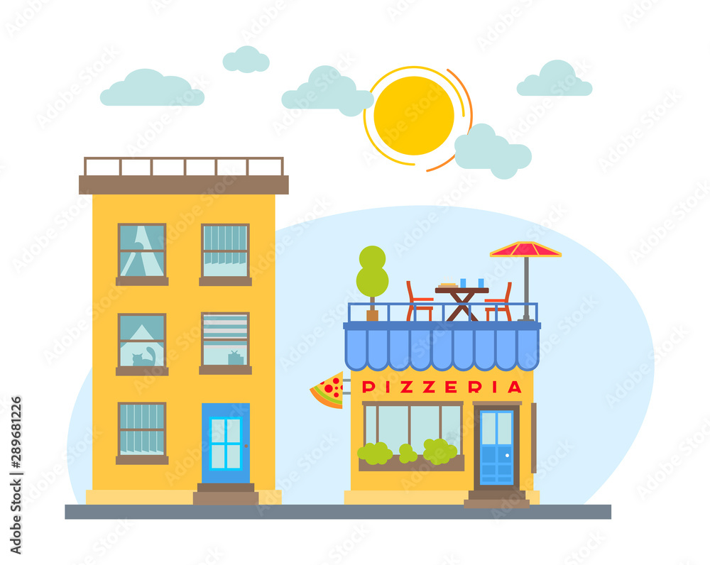 Cartoon pizzeria. Vector illustration Stock Vector | Adobe Stock