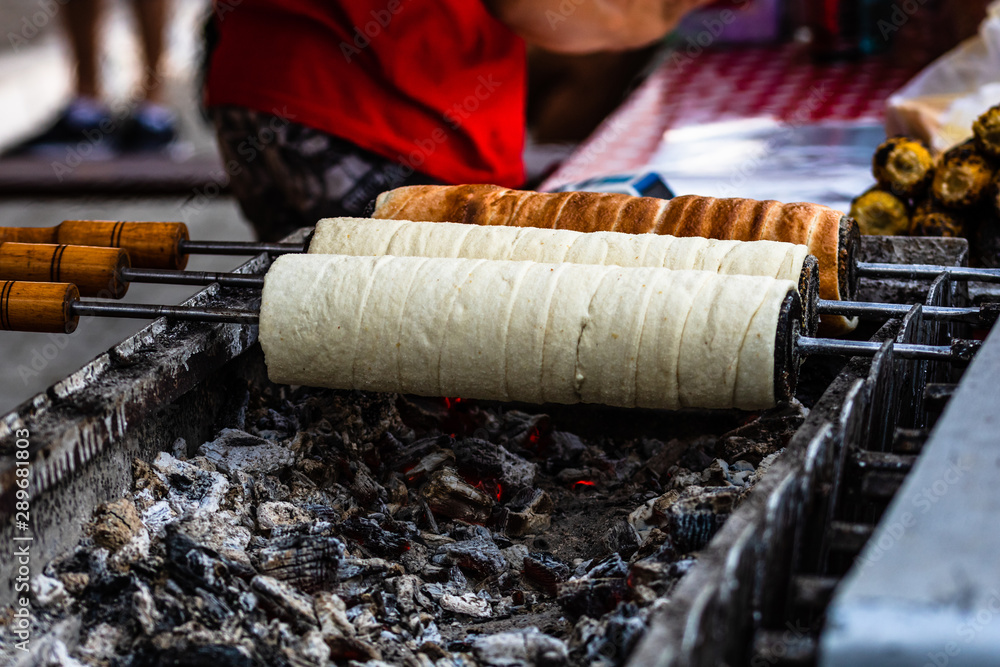 Preparation of the famous, traditional and delicious Hungarian Chimney ...