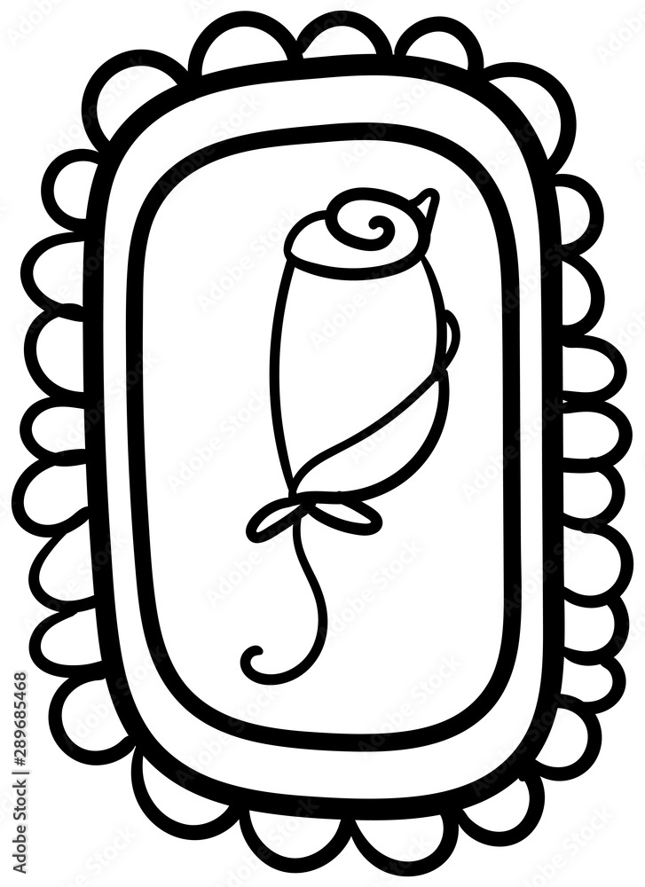 Children's cartoon style. The rose icon in the frame. Coloring page ...